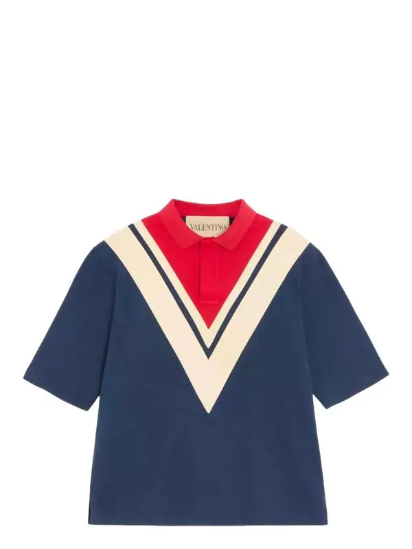 Valentino Garavani Cotton Polo Shirt With Inlaid-v - Blue