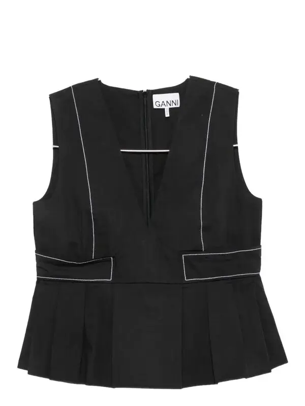 GANNI Contrast-stitch Blouse - Black