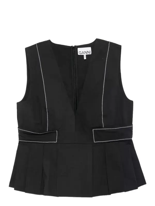 GANNI Contrast-stitch Blouse - Black