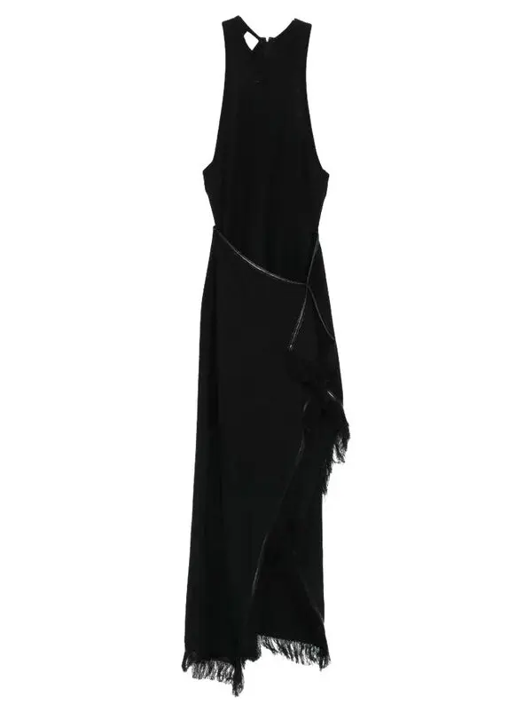 Nanushka Rayen Frayed Draped Midi Dress - Black