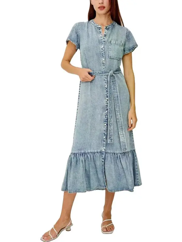 Rails Kahlo Ruffled Denim Midi Dress - Blue
