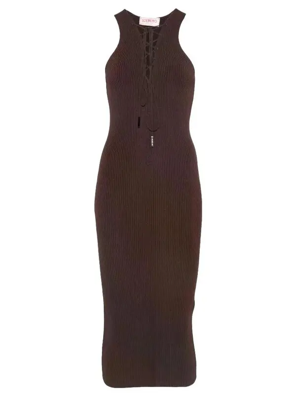 Iceberg Lace-up Ribbed-knit Dress - Brown