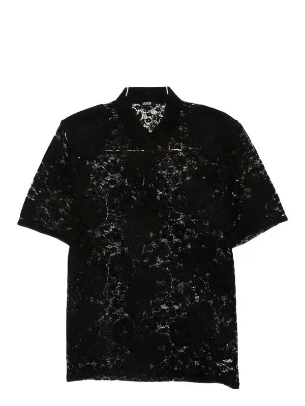 VENUJA Floral-lace Polo Top - Black