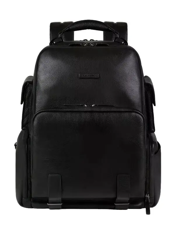 PIQUADRO Grained Leather Backpack - Black