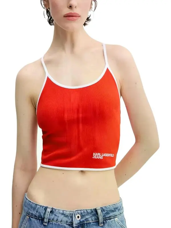 Karl Lagerfeld Contrasting-trim Lace-up Crop Top - Red