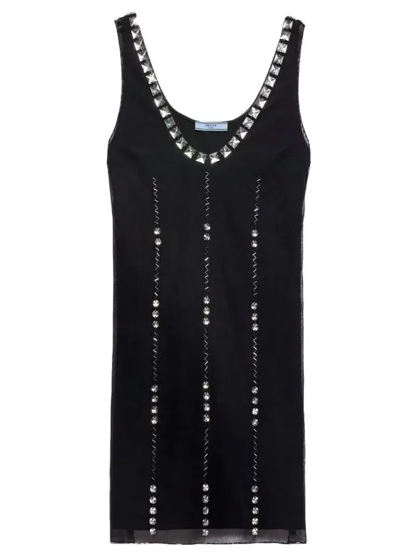 Prada Embroidered Tulle Mini-dress - Black