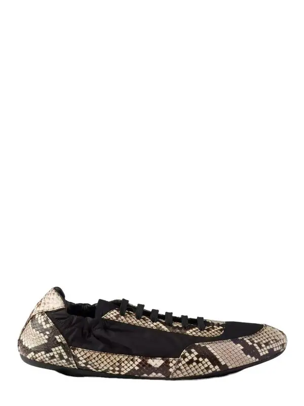 Prada Collapse Re-nylon And Printed Ayers Leather Sneakers - Black