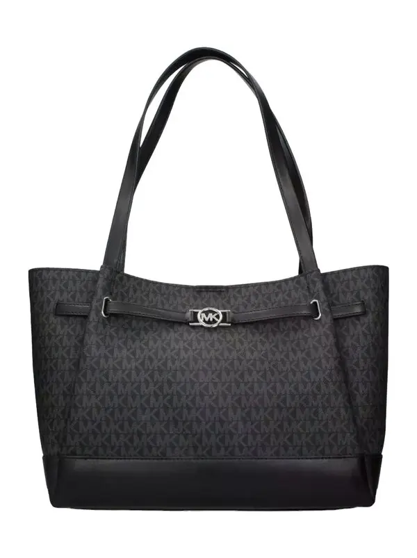 Michael Kors Monogram Shoulder Bag With Logo Plaque - Black