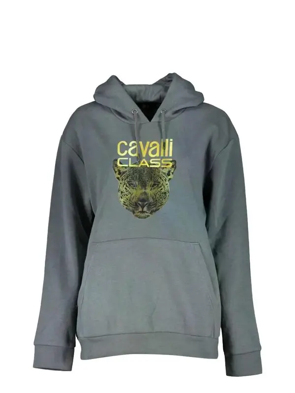 Roberto Cavalli Leopard-print Hoodie With Logo - Grey