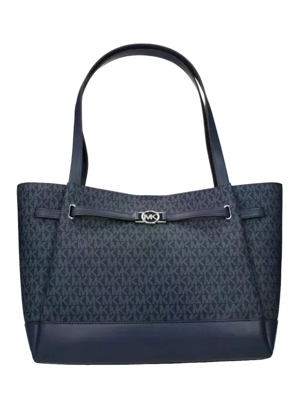 Michael Kors Monogram Reed Shoulder Bag With Logo Plaque - Blue