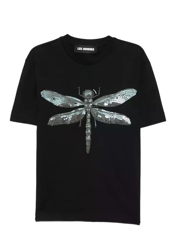 LES HOMMES Dragonfly-print T-shirt - Black