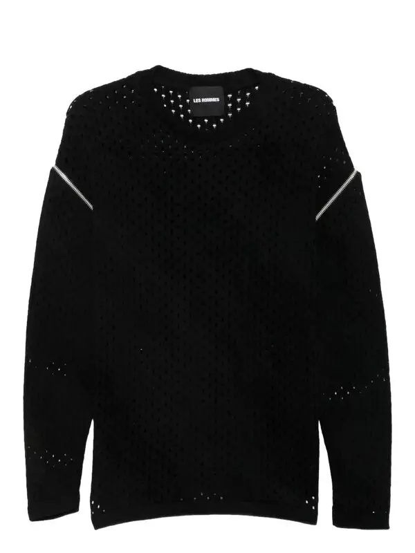 LES HOMMES Open-knit Sweater With Zip Detail - Black