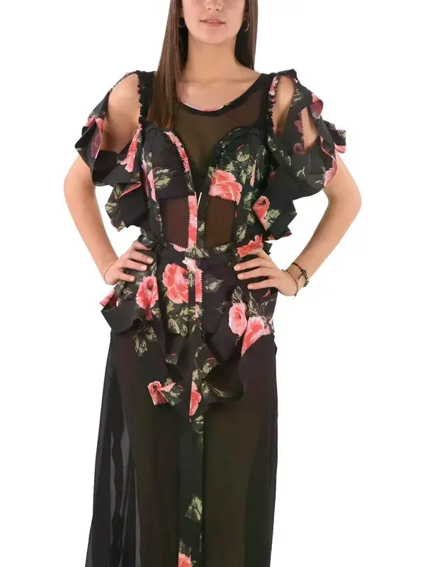 MAISON MARGIELA Floral-print Ruffled Dress - Black