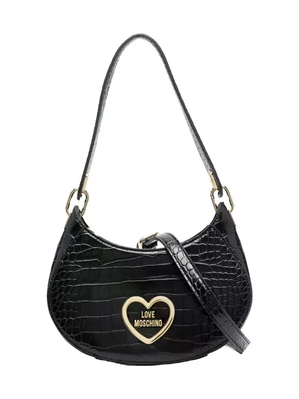 Moschino Logo-lettering Crocodile-effect Shoulder Bag - Black