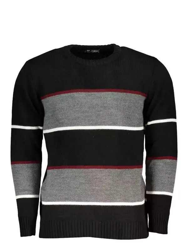 U.S. Grand Horizontal-stripe Crew-neck Sweater - Black