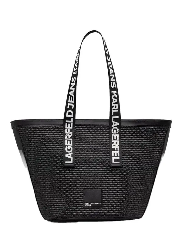 Karl Lagerfeld Logo-strap Woven Tote Bag - Black