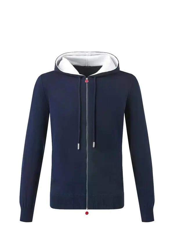Kiton Fine-knit Zip-up Hoodie - Blue