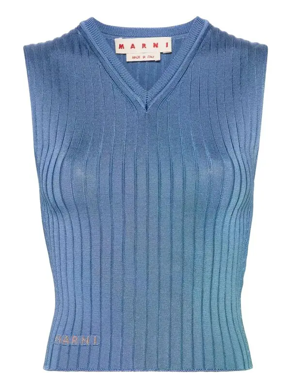 Marni V-neck Ribbed Knit Top - Blue