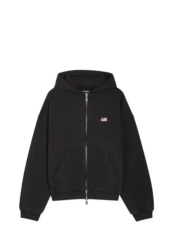 COLE BUXTON Embroidered Cotton Zip Up Hoodie - Black