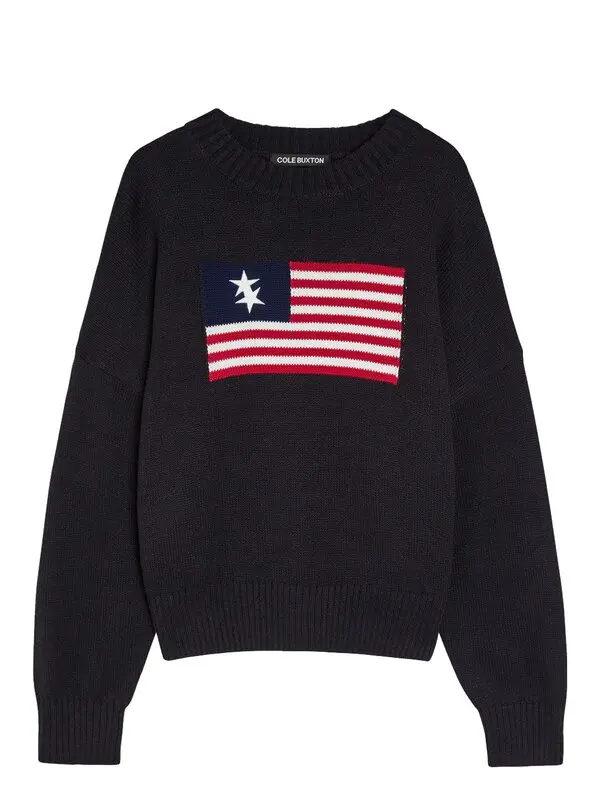 COLE BUXTON Intarsia Fine-knit Cotton Jumper - Navy