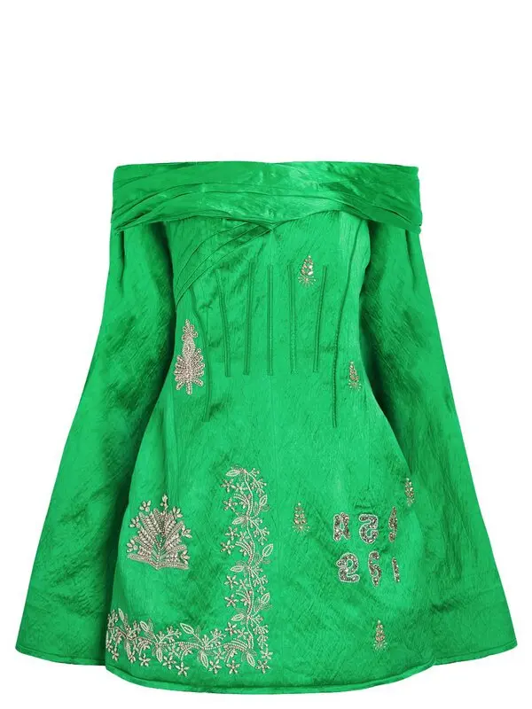 Erdem Embellished Off-the-shoulder Mini Dress - Green