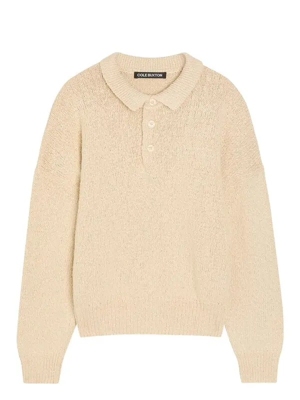 COLE BUXTON Beach Textured-knit Cotton Polo Jumper - White
