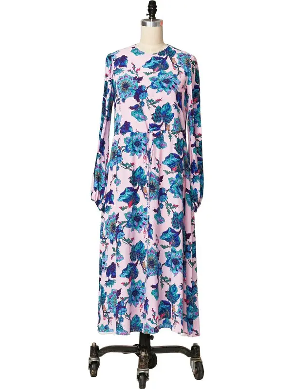 TROVE Sydney Midi Dress Dvf Vintage - Huge Astrantia Goddess Turquoise
