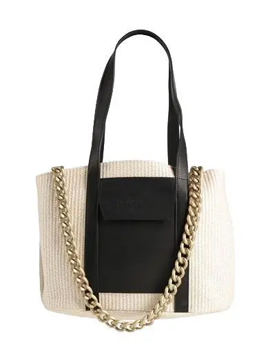 MISS BIKINI LUXE Shopper Bag With Raffia And Leather Detailing - Off White