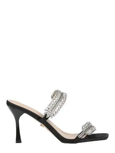 TWENTY FOUR HAITCH Satin Sandals With Appliqués And Crystals - Black
