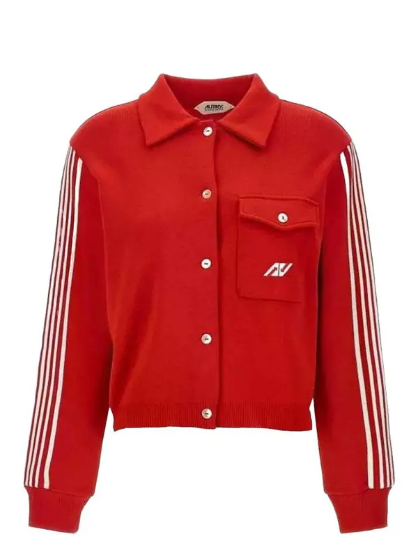 AUTRY Button-up Cardigan With Side-stripe Detailing - Red