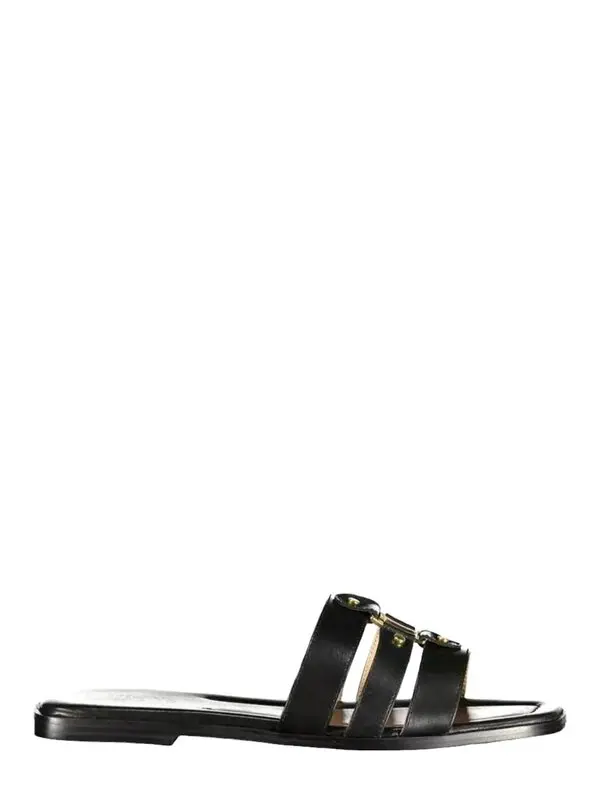 TWINSET Leather Flat Sandals - Black