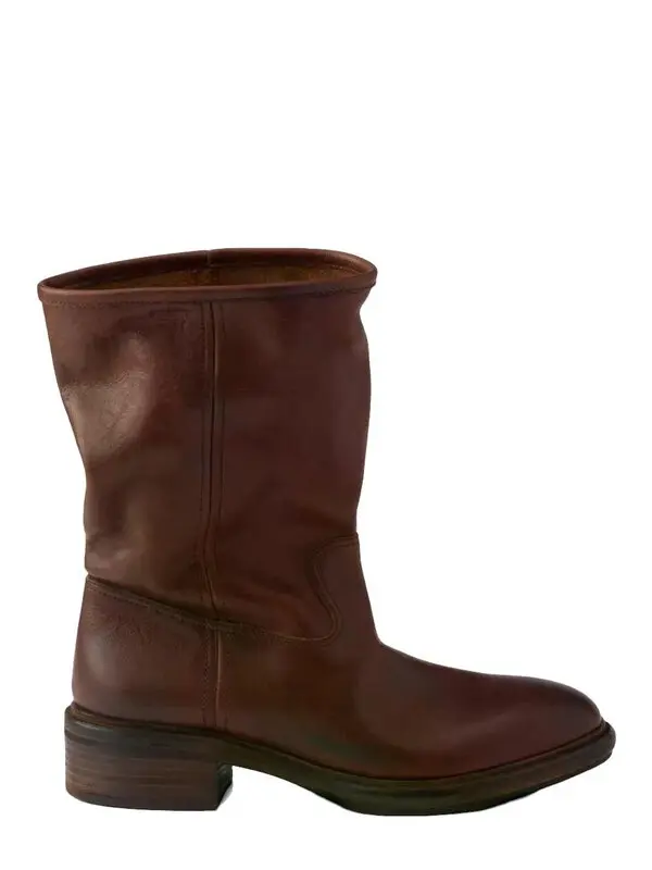 Prada Vintage Effect Leather Mid-calf Boots - Brown