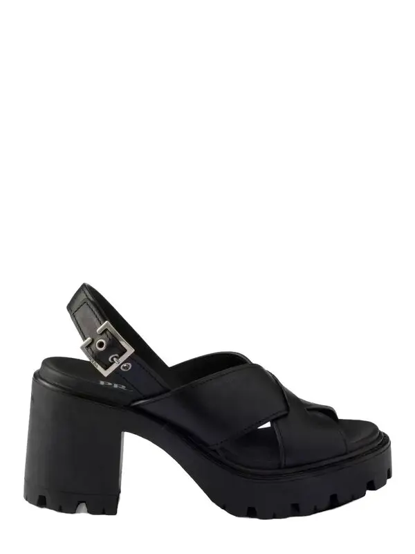 Prada Crisscross Leather Platform Sandals - Black