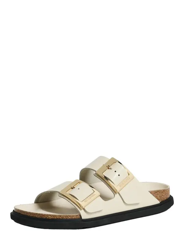 BIRKENSTOCK Arizona Droplet Buckle High Shine Sandals - Ecru