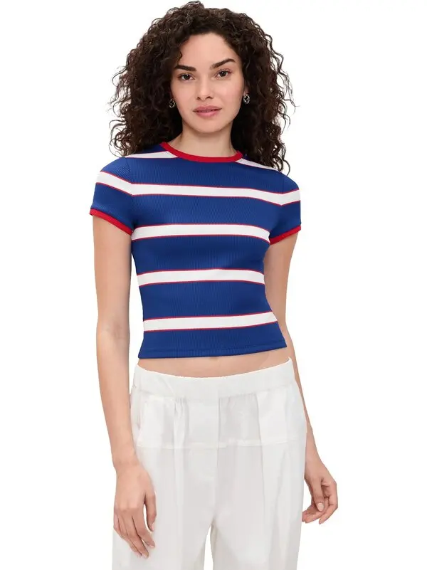 Alice + Olivia Onie Baby Ringer Tee - Glamour Stripe Twilight Blue