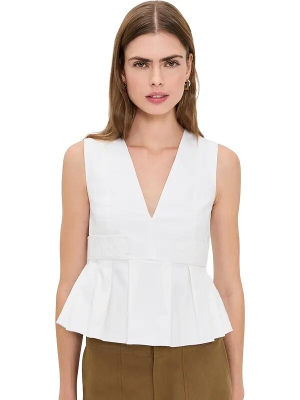 GANNI Stretch Cotton V-neck Blouse - Bright White
