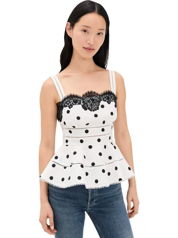 SELF-PORTRAIT Polka Dot Linen Top - White