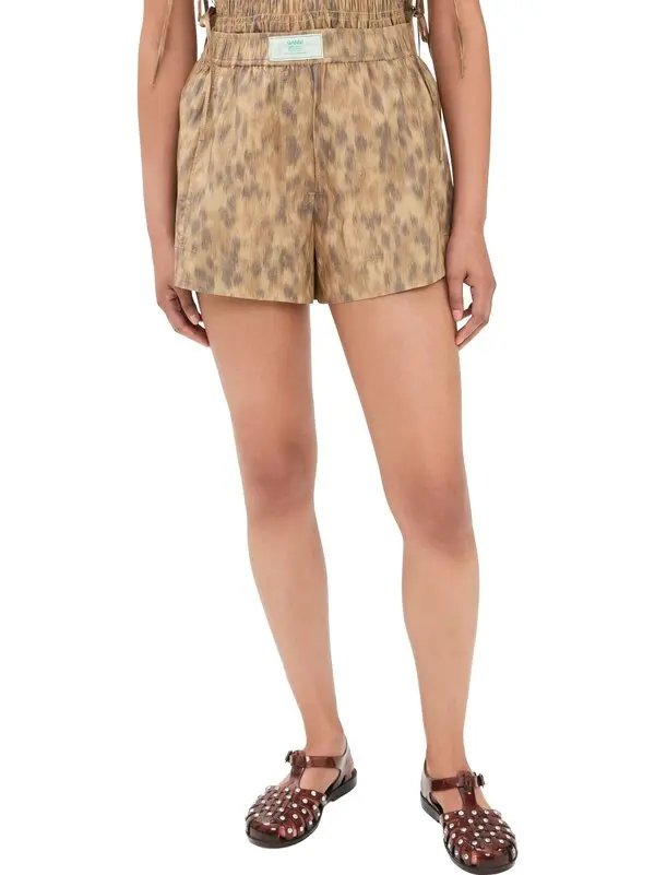 GANNI Printed Elasticated Shorts - Burro