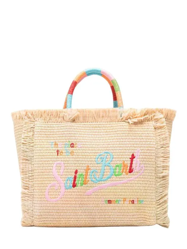 MC2 SAINT BARTH Embroidered Logo Frayed Tote - Neutrals