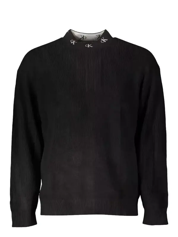 Calvin Klein Ribbed-knit Logo-neckline Sweater - Black