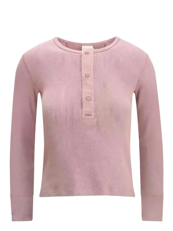 Chloé Ribbed Button-fastening T-shirt - Pink