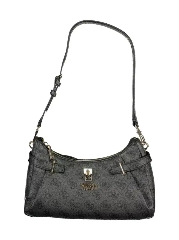 Guess Monogram-print Pebbled Shoulder Bag - Black