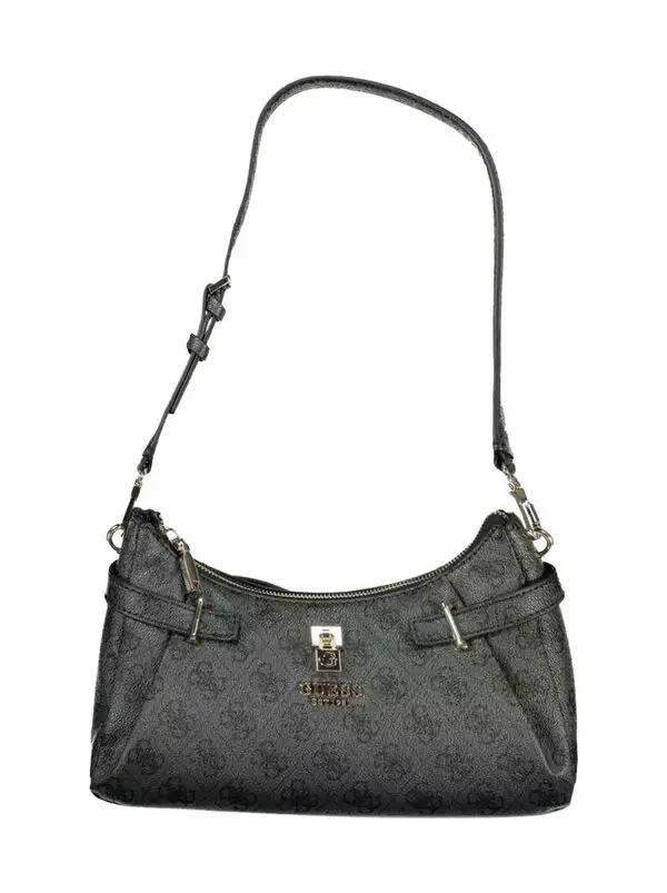 Guess Monogram-print Pebbled Shoulder Bag - Black