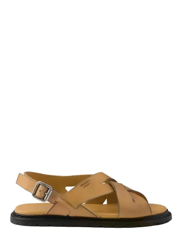 Prada Antiqued Leather Crisscross Sandals - Neutrals