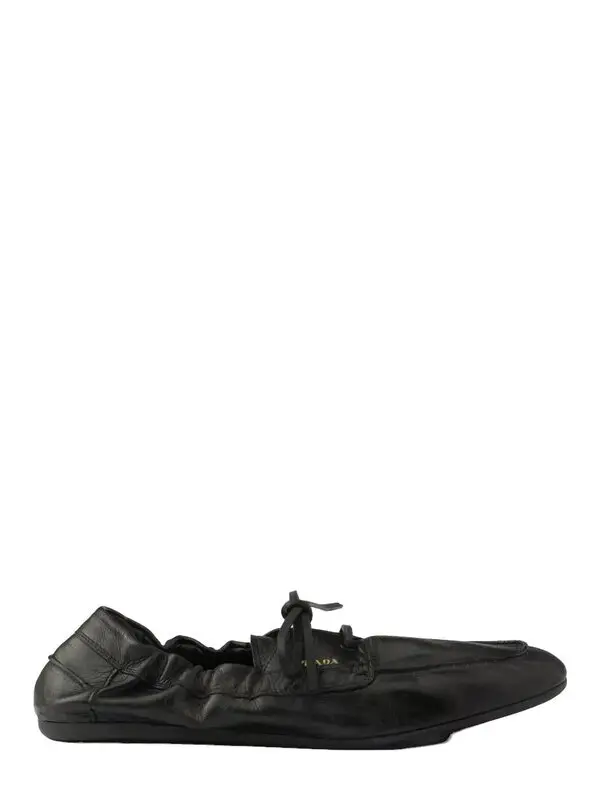 Prada Shuffle Antiqued-leather Boat Shoes - Black