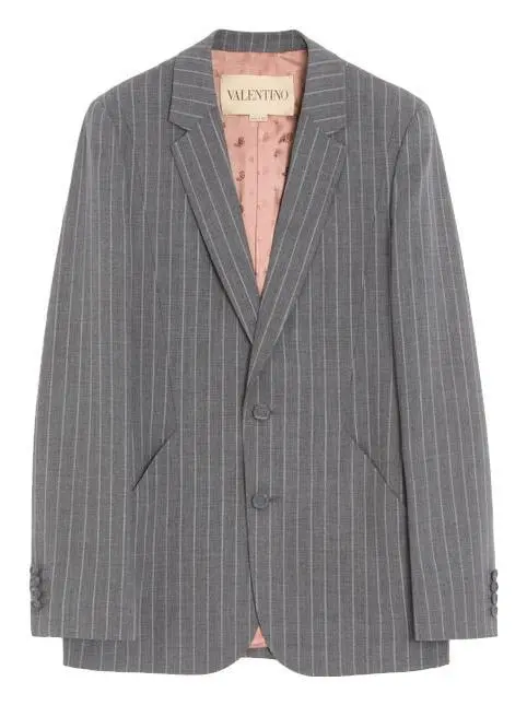 Valentino Garavani Single-breasted Jacket In Pinstripe Wool - Grey