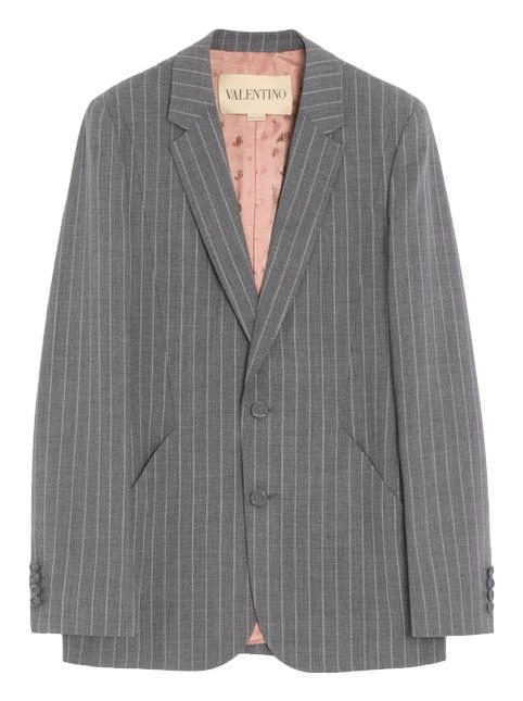 Valentino Garavani Single-breasted Jacket In Pinstripe Wool - Grey