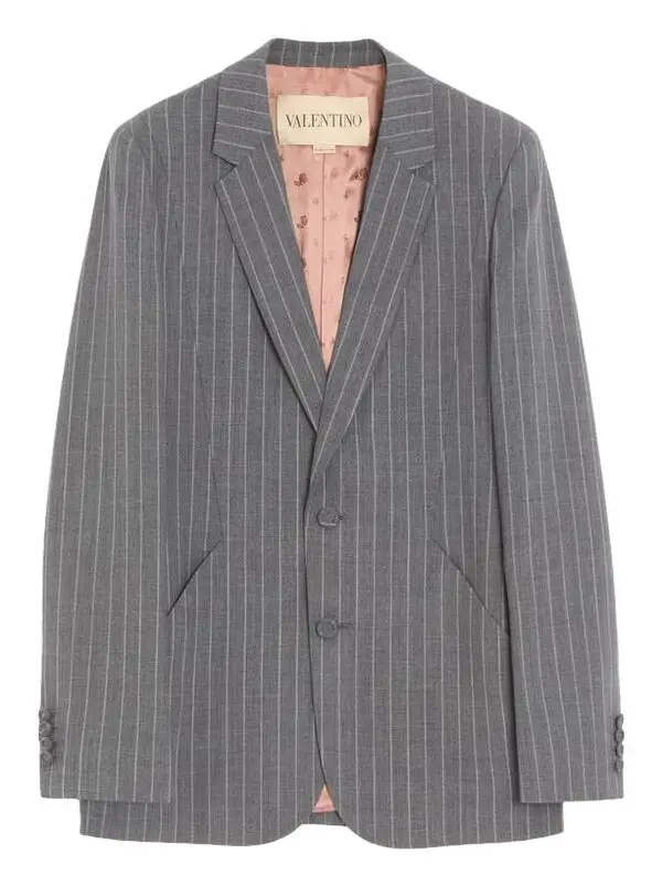 Valentino Garavani Single-breasted Jacket In Pinstripe Wool - Grey