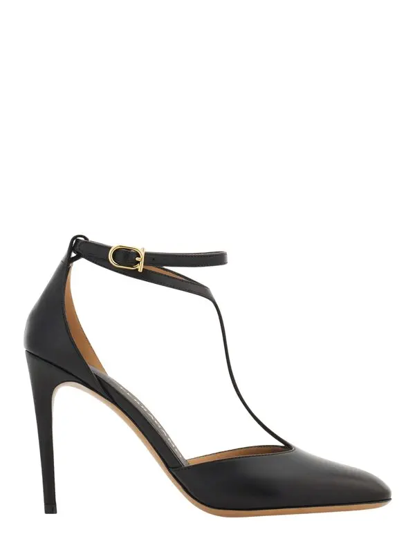 FERRAGAMO T-strap Stiletto Pumps - Black