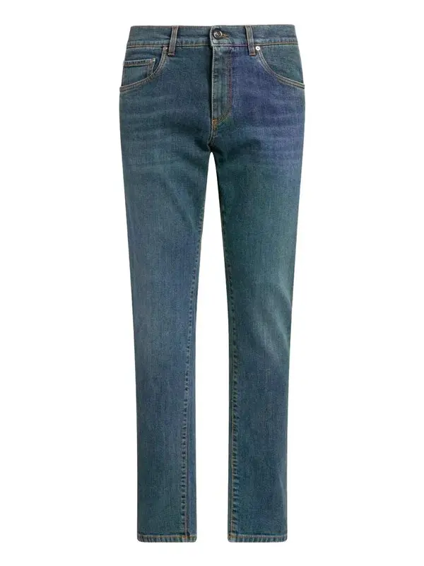 Etro Embroidered Cotton Slim Jeans - Blue
